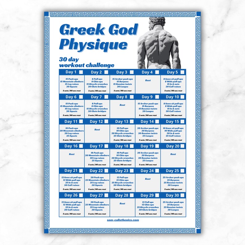 The Greek God Physique 30 Day Workout/calisthenics Challenge Instant ...