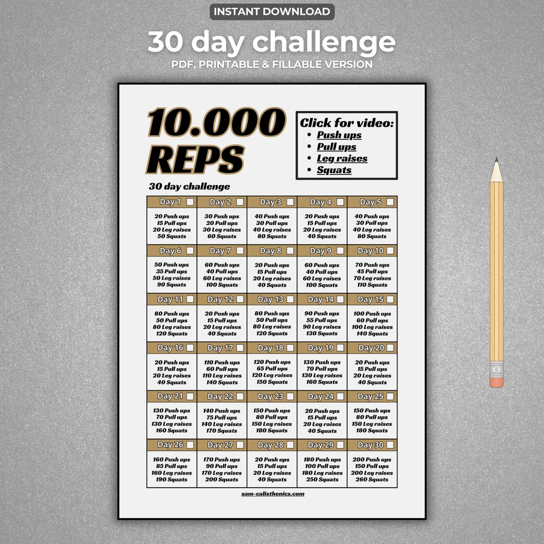10,000 Reps Workout Challenge 30 Day Calisthenics Bodyweight Challenge ...