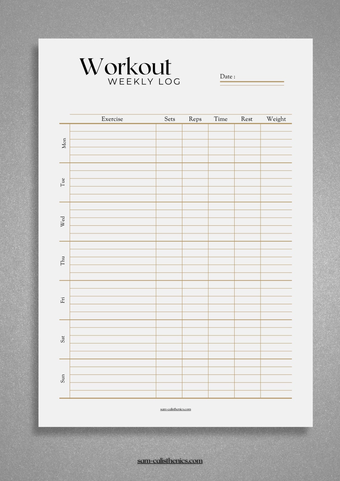 Weekly Workout Log Printable for Fitness, Calisthenics & Other Type of ...