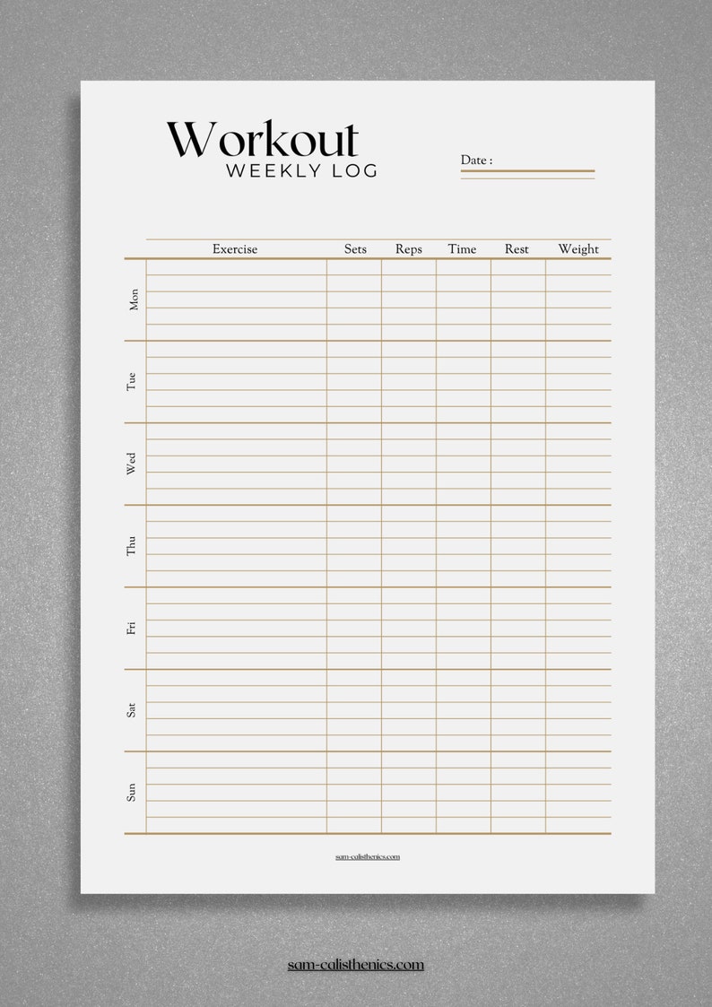 Weekly Workout Log Printable for Fitness, Calisthenics & Other Type of ...