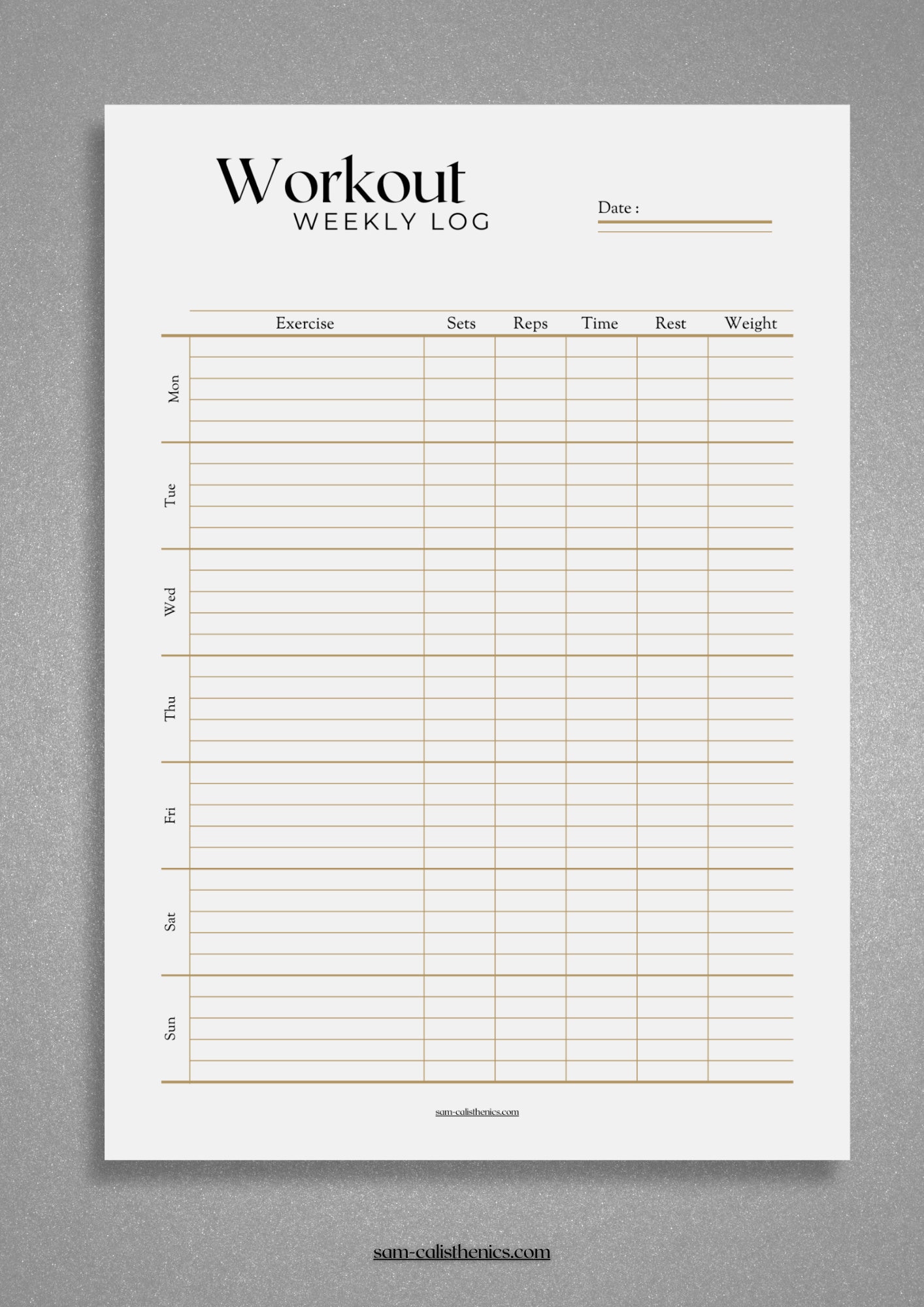 Weekly Workout Log Printable for Fitness, Calisthenics & Other Type of ...