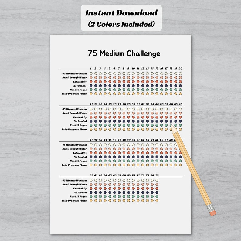 75 Medium Challenge | Printable Tracker | Instant PDF Download ...
