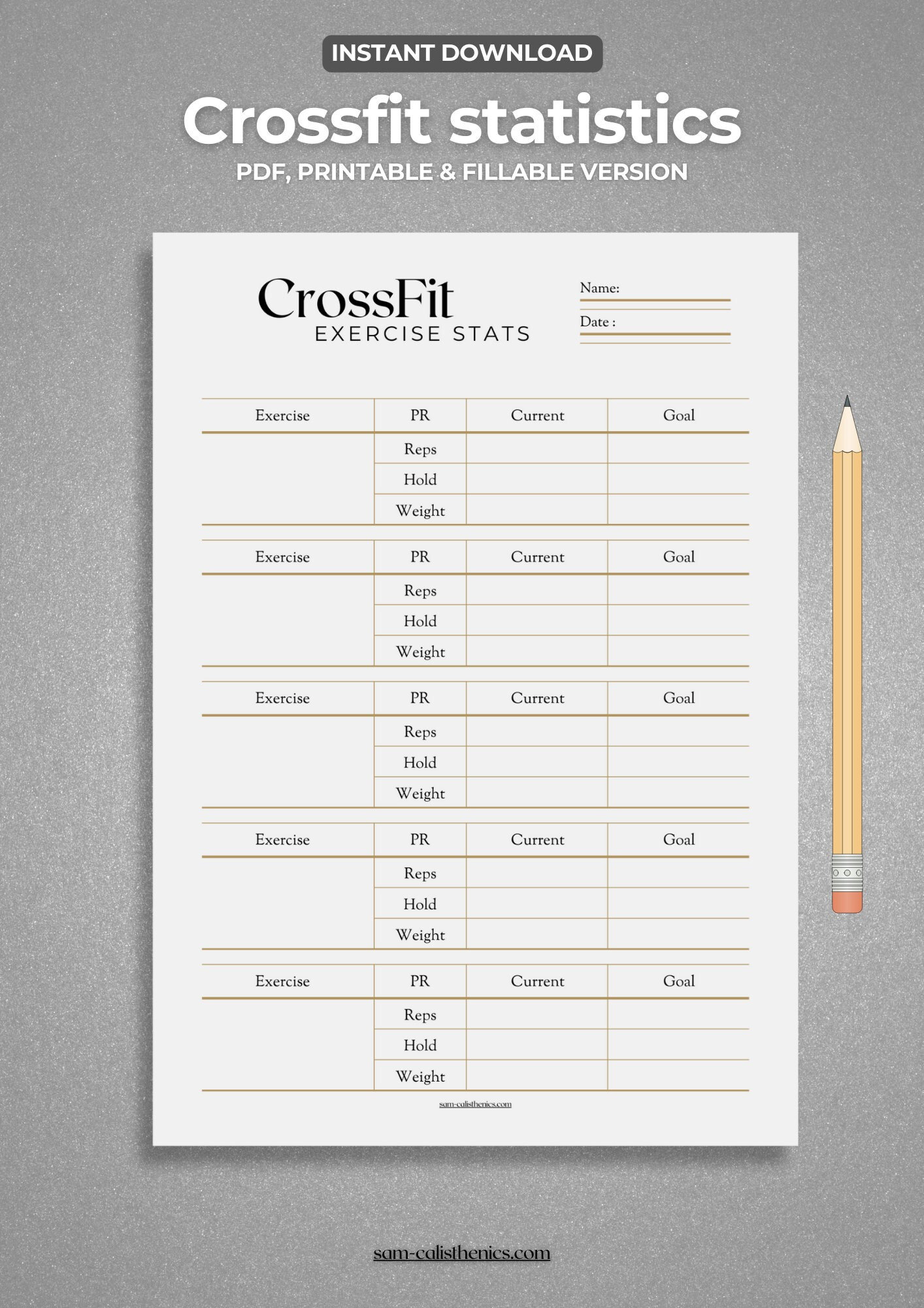 Crossfit Exercise Stats Tracker. Exercise Personal Record (PR) Tracker ...