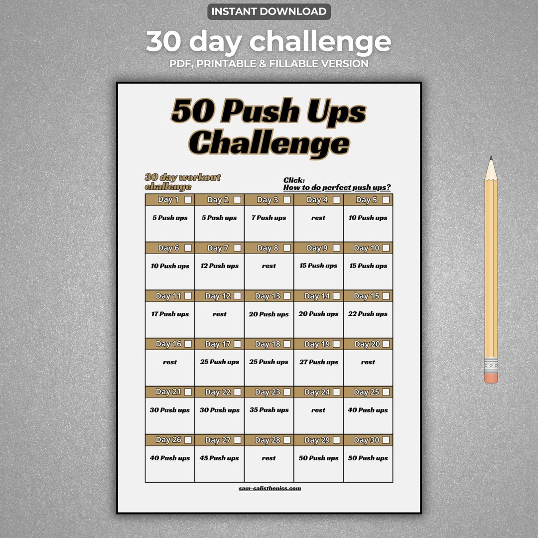 How to Achieve 50 Push Ups 30 Day Calisthenics Workout Challenge - Etsy