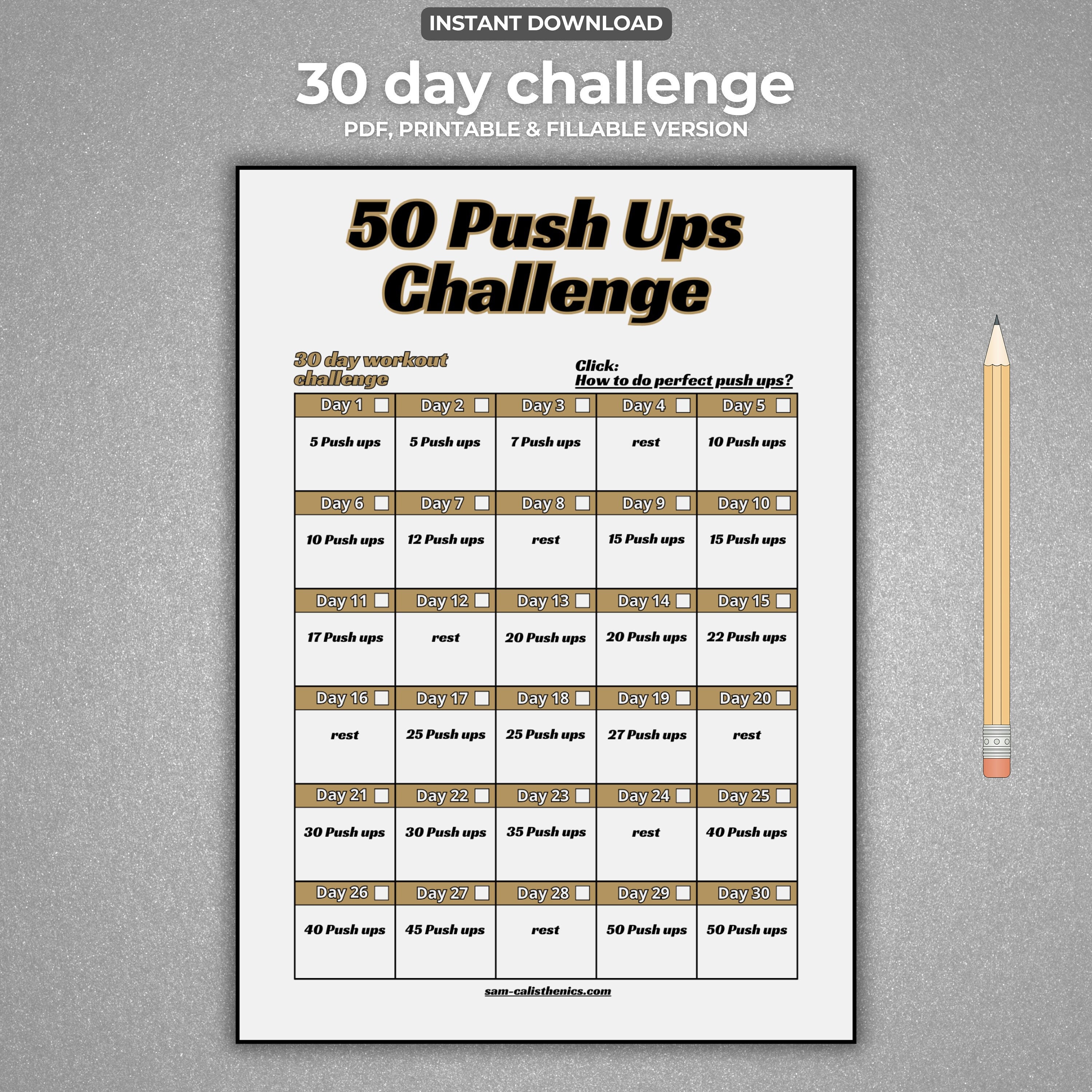 How to Achieve 50 Push Ups 30 Day Calisthenics Workout Challenge - Etsy