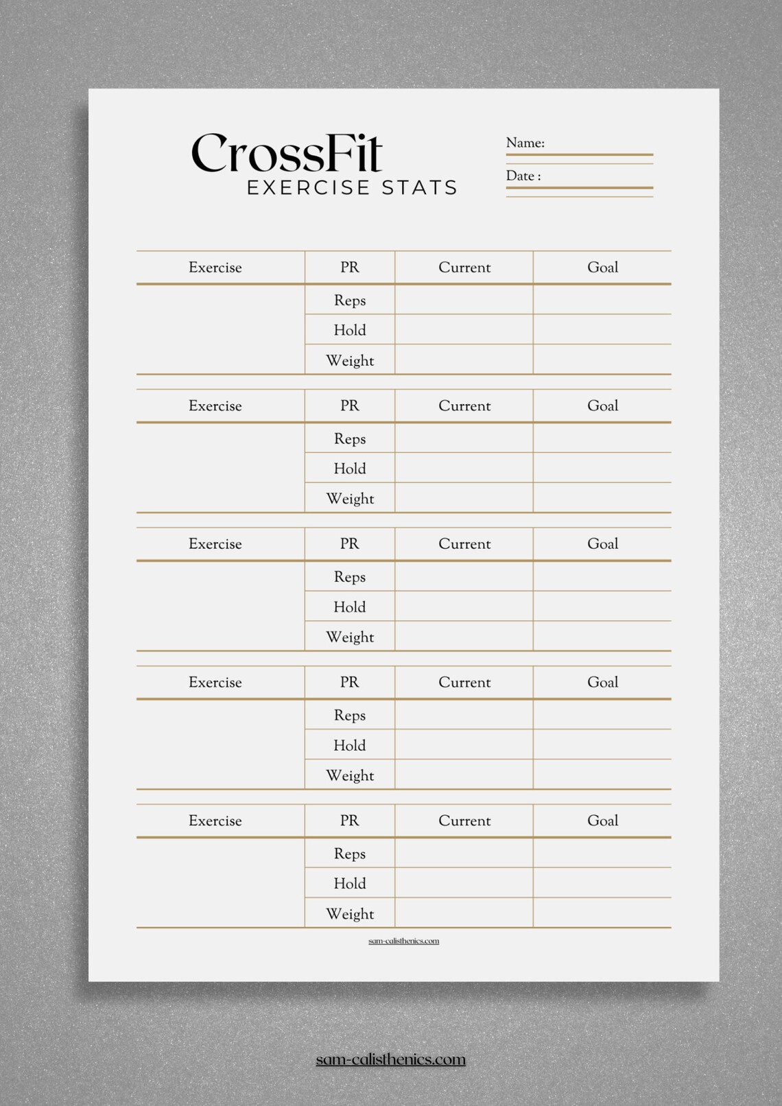 Crossfit Exercise Stats Tracker. Exercise Personal Record (PR) Tracker ...