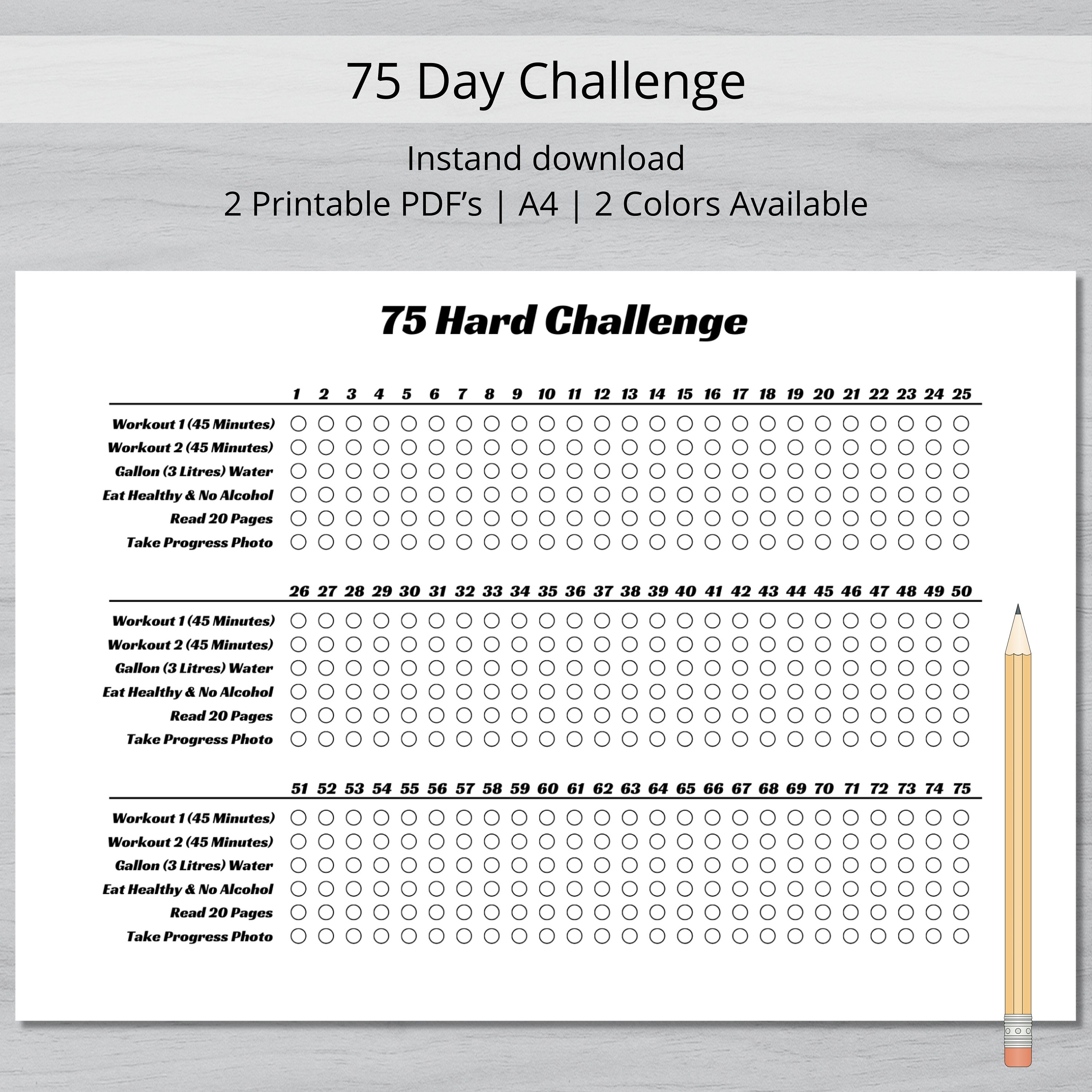 75 Hard Challenge Printable Tracker Instant PDF Download Digital ...