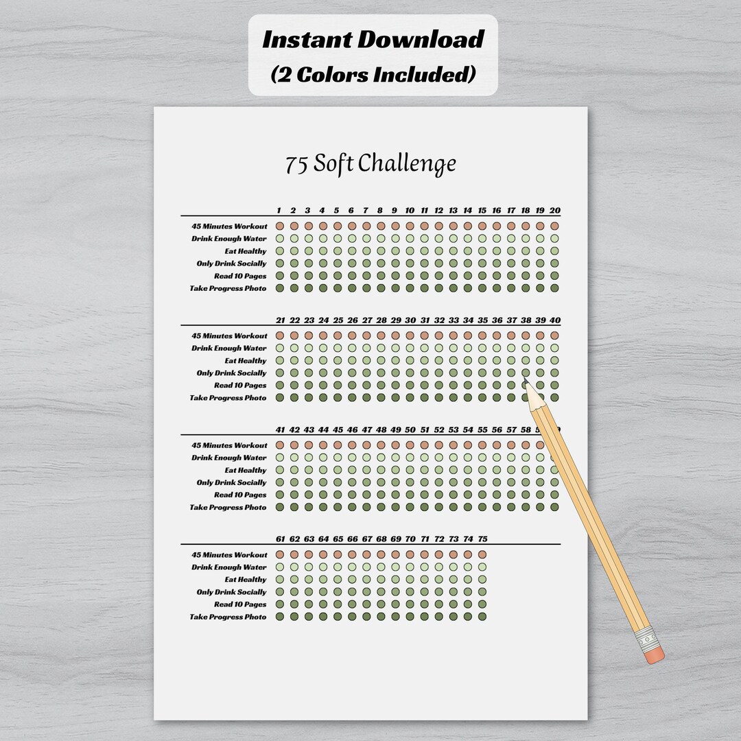 75 Soft Challenge | Printable Tracker | Instant PDF Download | Digital ...