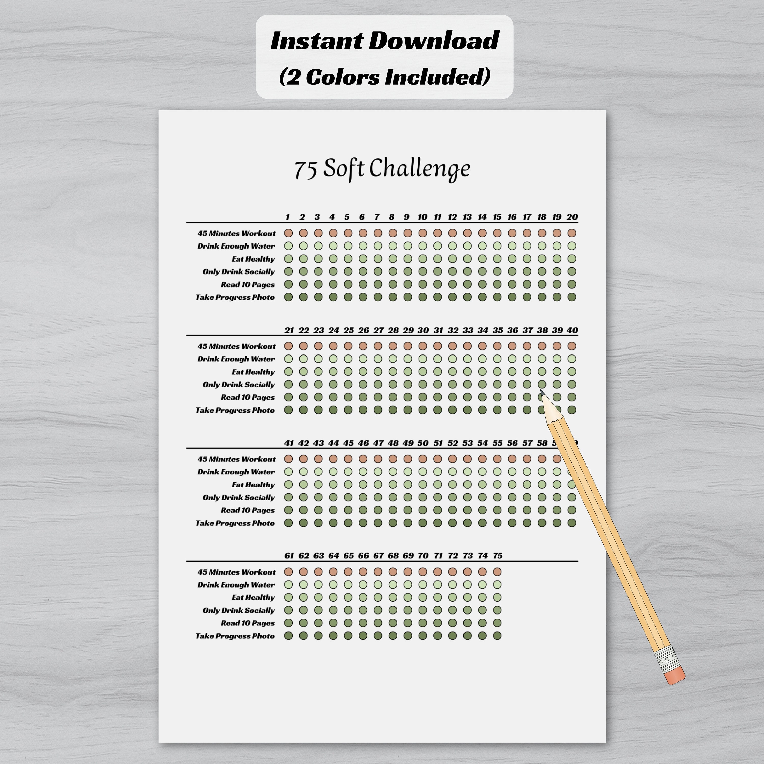 75 Soft Challenge | Printable Tracker | Instant PDF Download | Digital ...