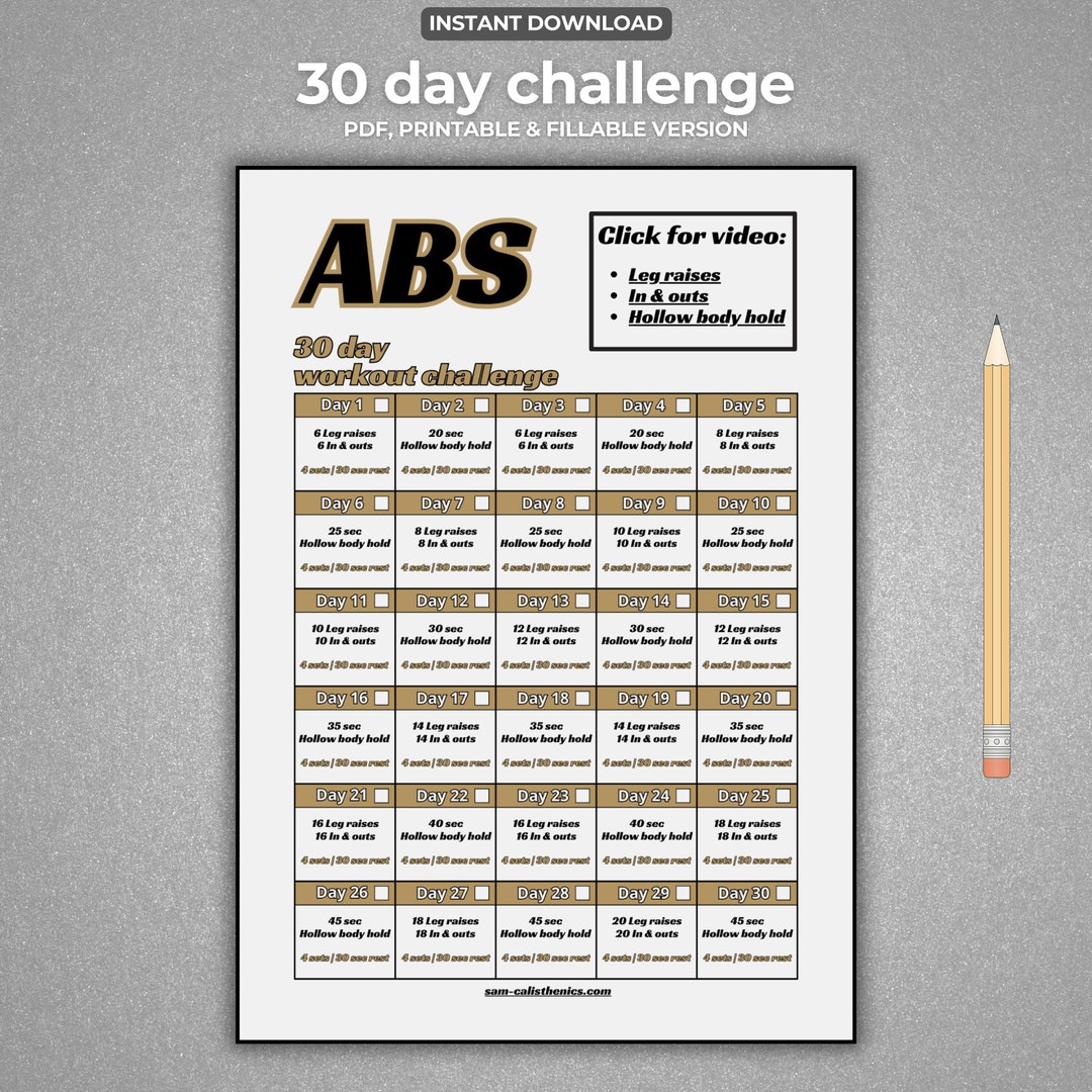How to Get a Six Pack 30 Day Abs Workout Challenge, Calisthenics - Etsy