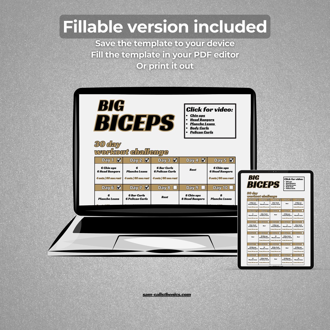 Grow Your Biceps 30 Day Workout/calisthenics Challenge Instant Download ...