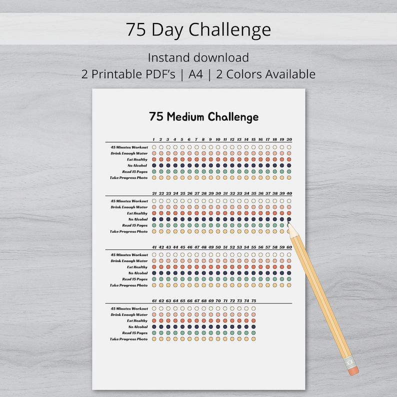75 Medium Challenge | Printable Tracker | Instant PDF Download ...