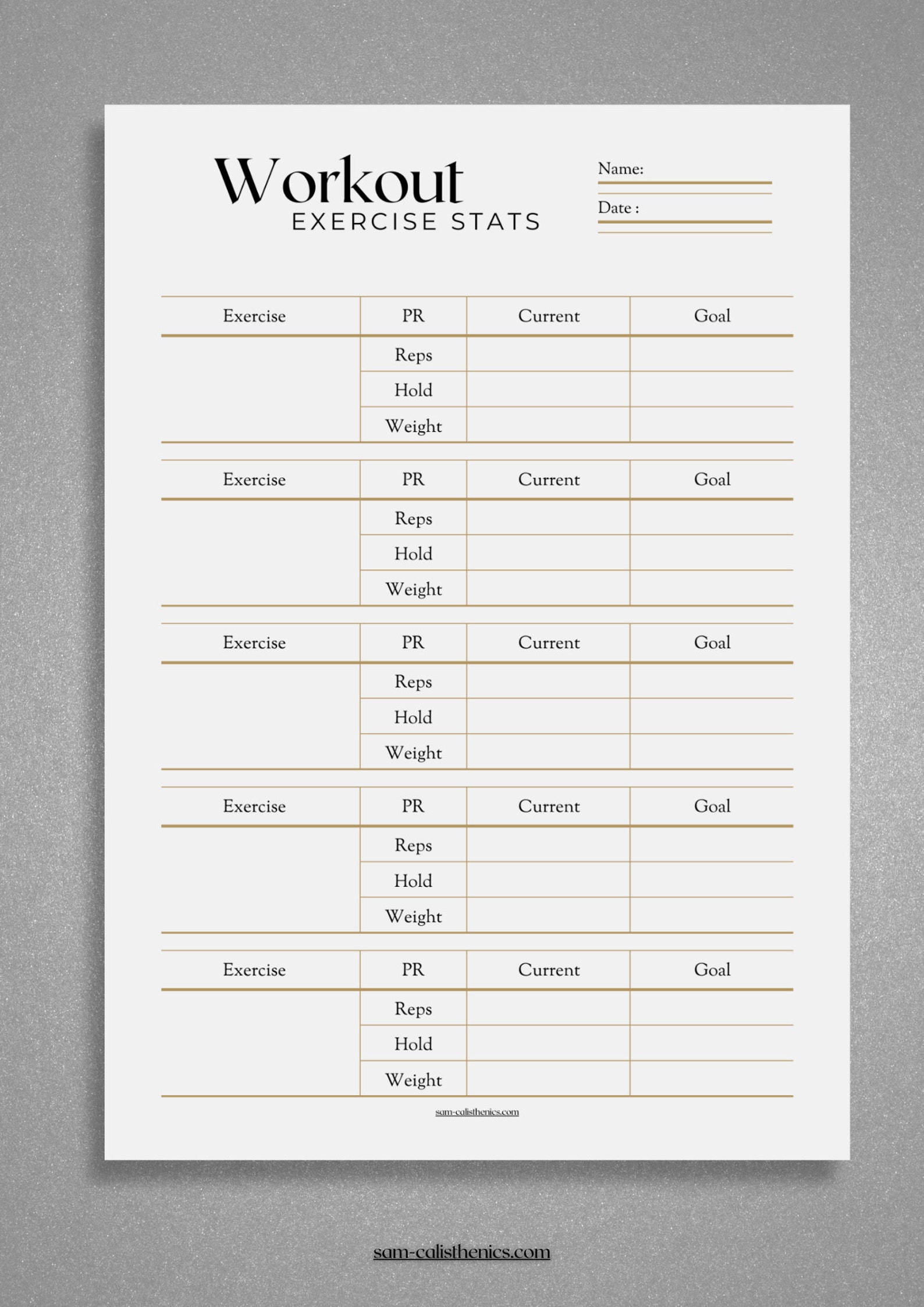 Workout Exercise Stats Tracker. Exercise Personal Record (PR) Tracker ...