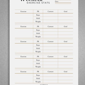 Workout Exercise Stats Tracker. Exercise Personal Record (PR) Tracker ...