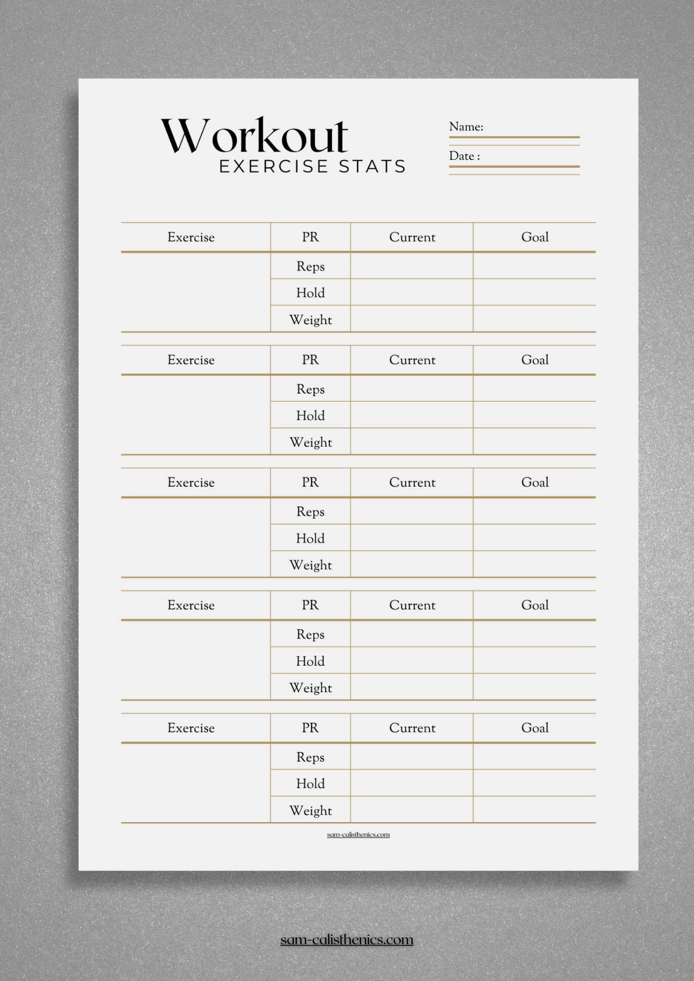 Workout Exercise Stats Tracker. Exercise Personal Record (PR) Tracker ...