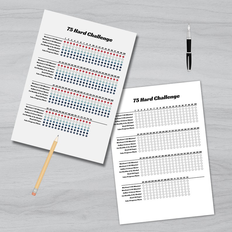 75 Hard Challenge | Printable Tracker | Instant PDF Download | Digital ...