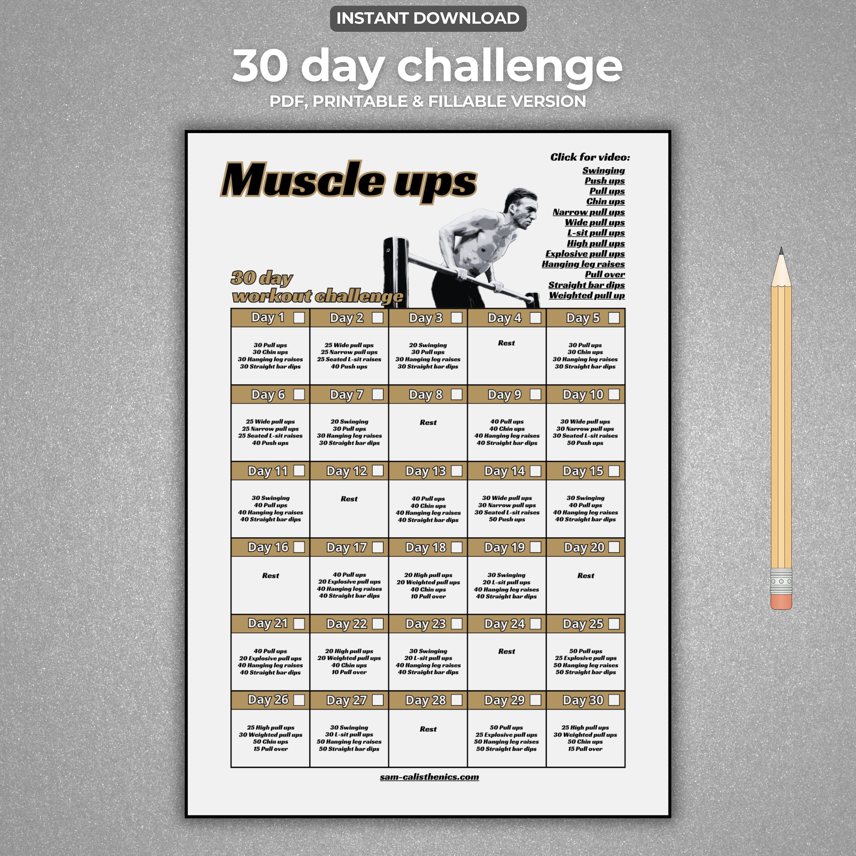 How to Muscle up 30 Day Calisthenics Workout Challenge - Etsy