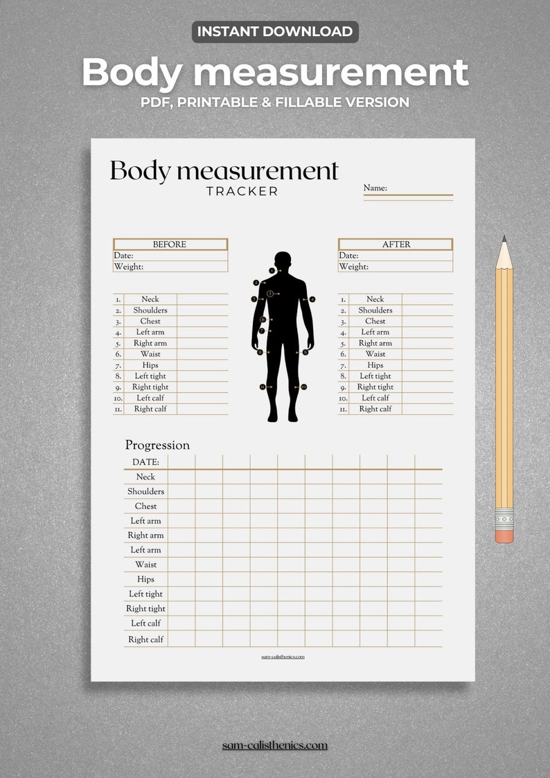 Body Measurement Tracker Man Printable for Fitness, Calisthenics ...