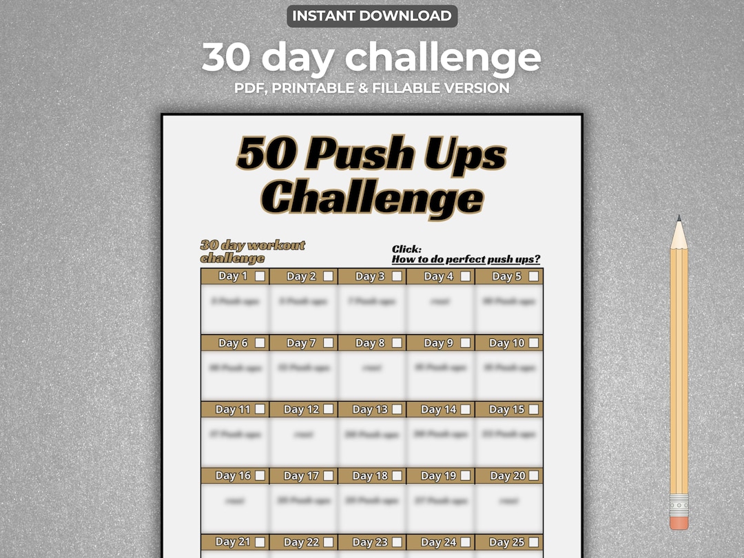 How to Achieve 50 Push Ups | 30 Day Calisthenics Workout Challenge - Etsy
