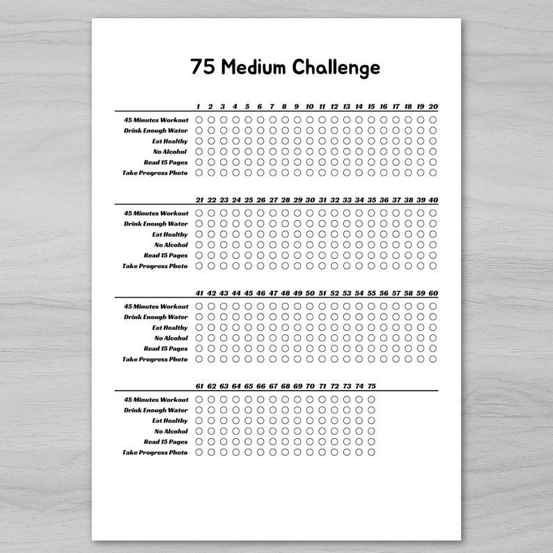 75 Medium Challenge | Printable Tracker | Instant PDF Download ...