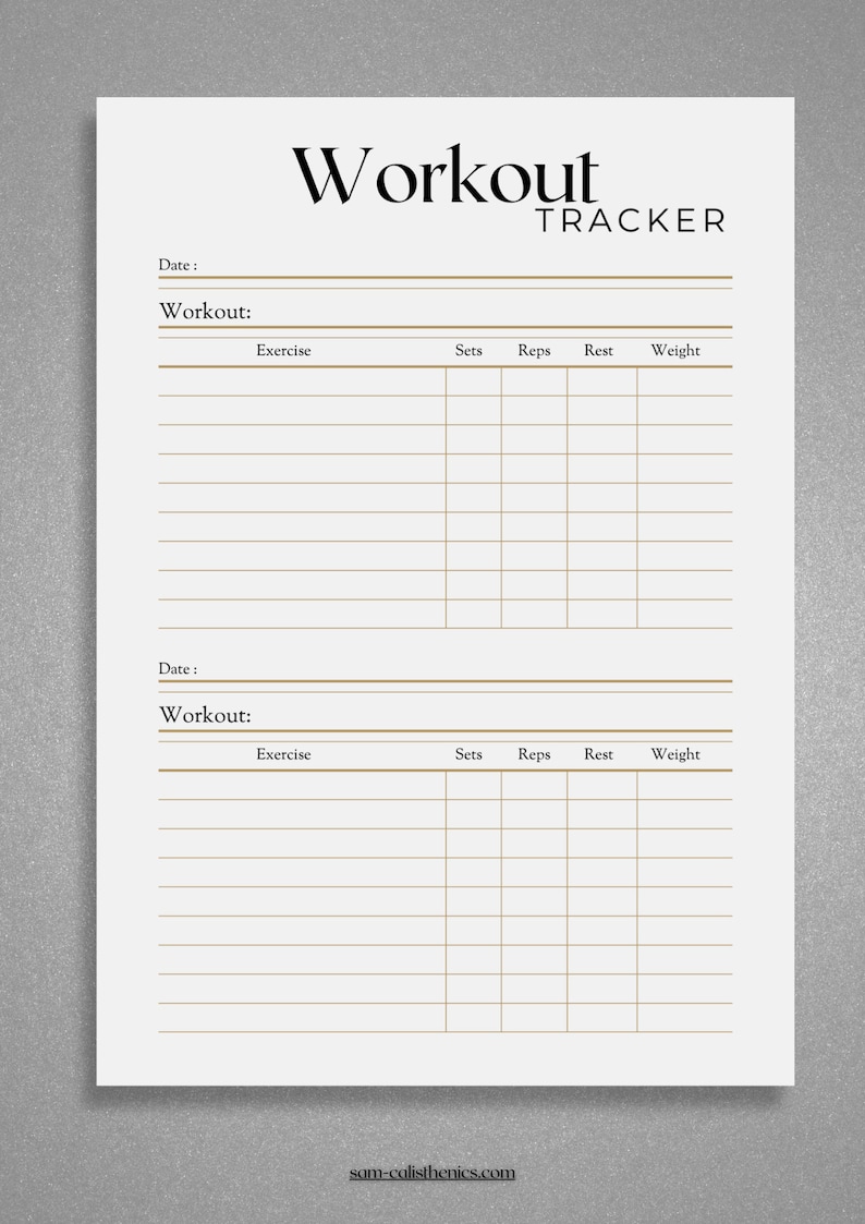 Workout Tracker Printable for Fitness, Calisthenics & Other Type of ...