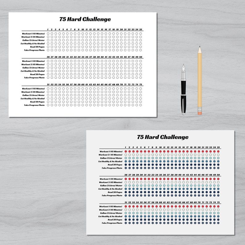 75 Hard Challenge Printable Tracker Instant PDF Download Digital ...