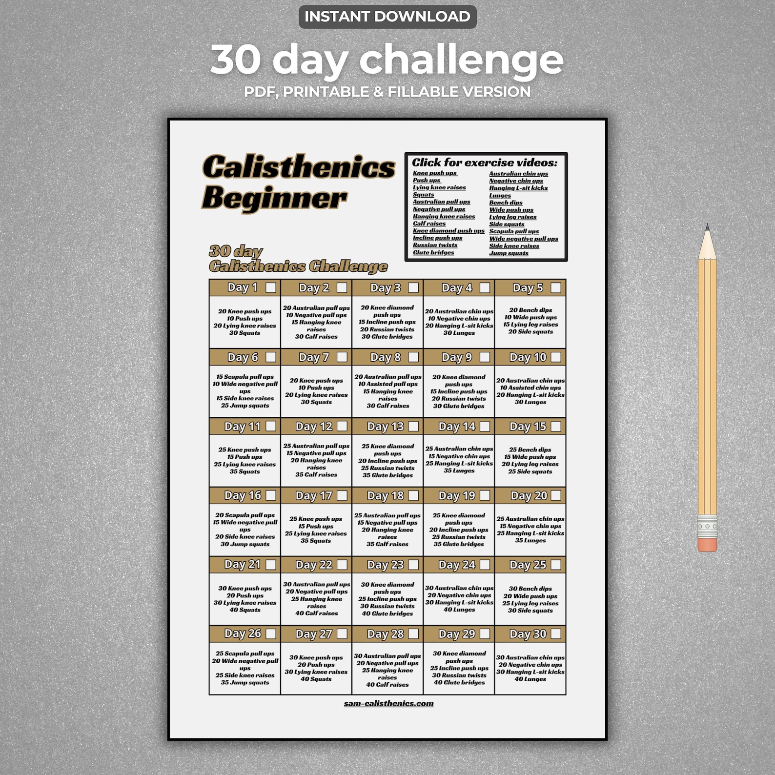 How to Start Calisthenics 30 Day Workout Challenge - Etsy
