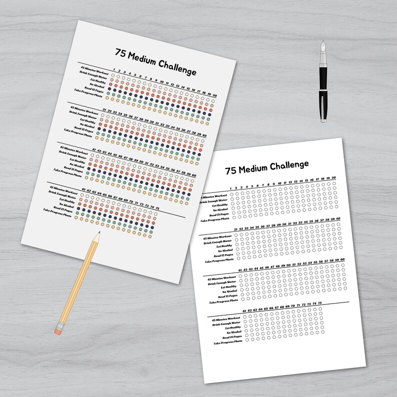 75 Medium Challenge | Printable Tracker | Instant PDF Download ...
