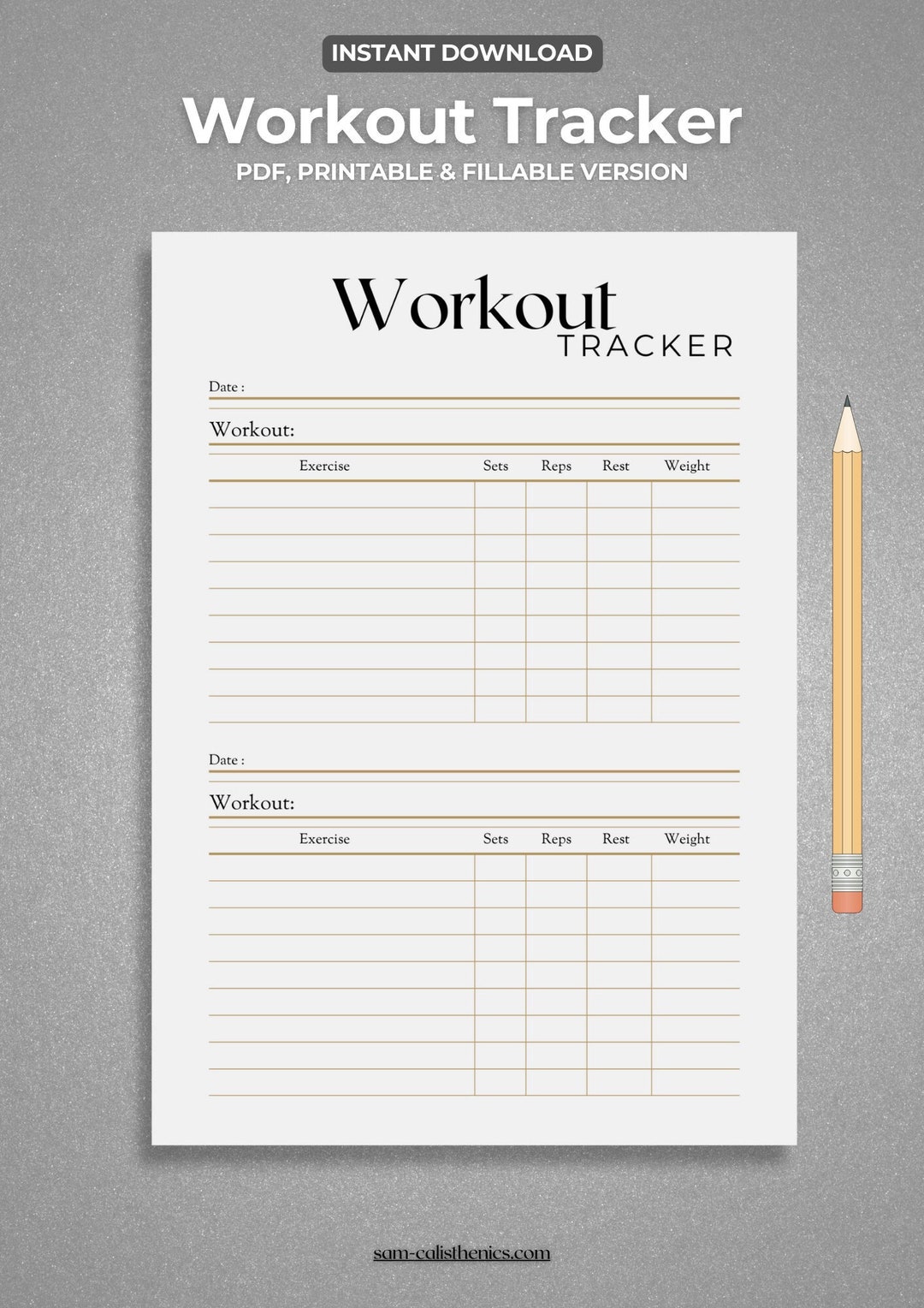 Workout Tracker Printable for Fitness, Calisthenics & Other Type of ...