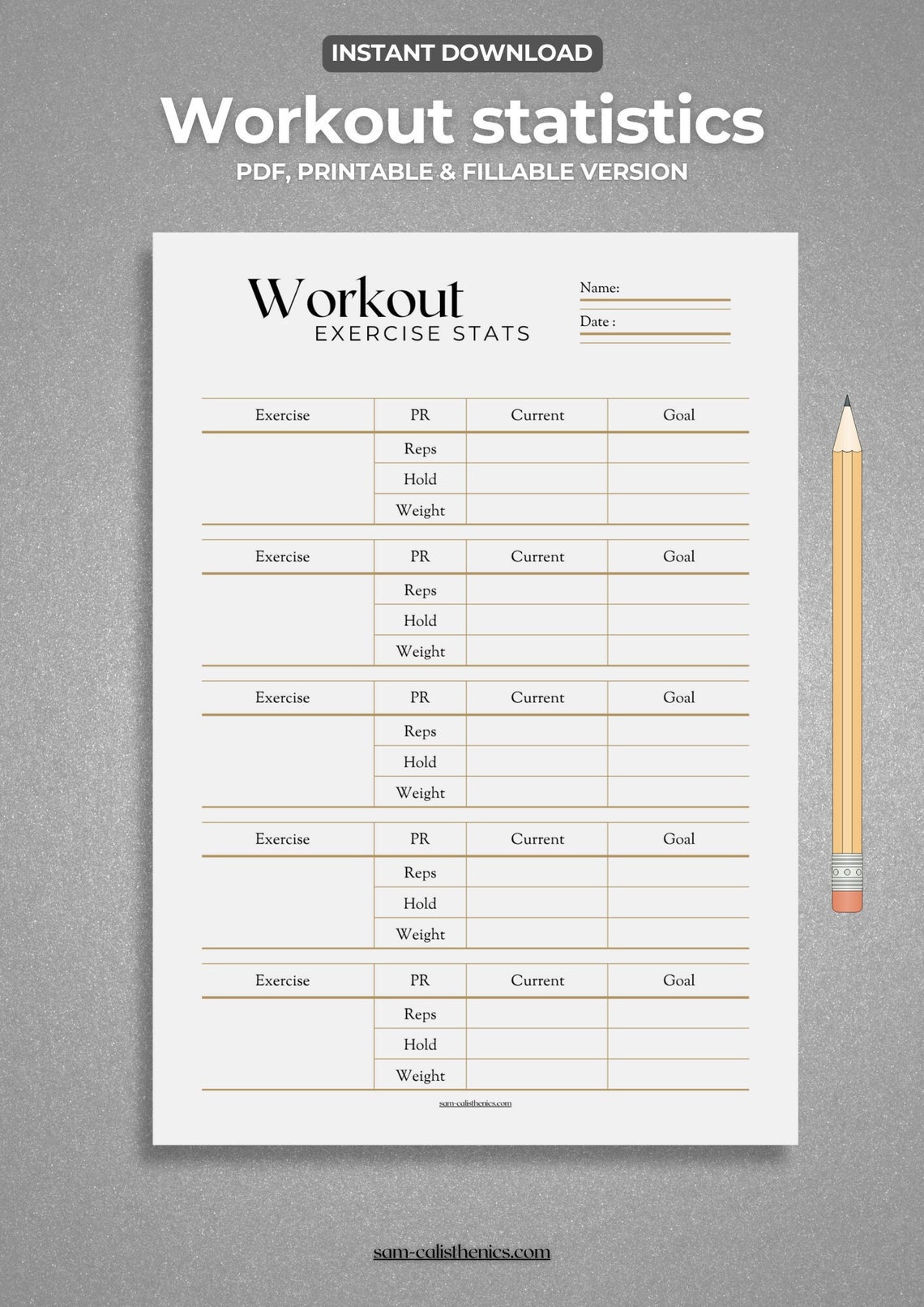 Workout Exercise Stats Tracker. Exercise Personal Record (PR) Tracker ...