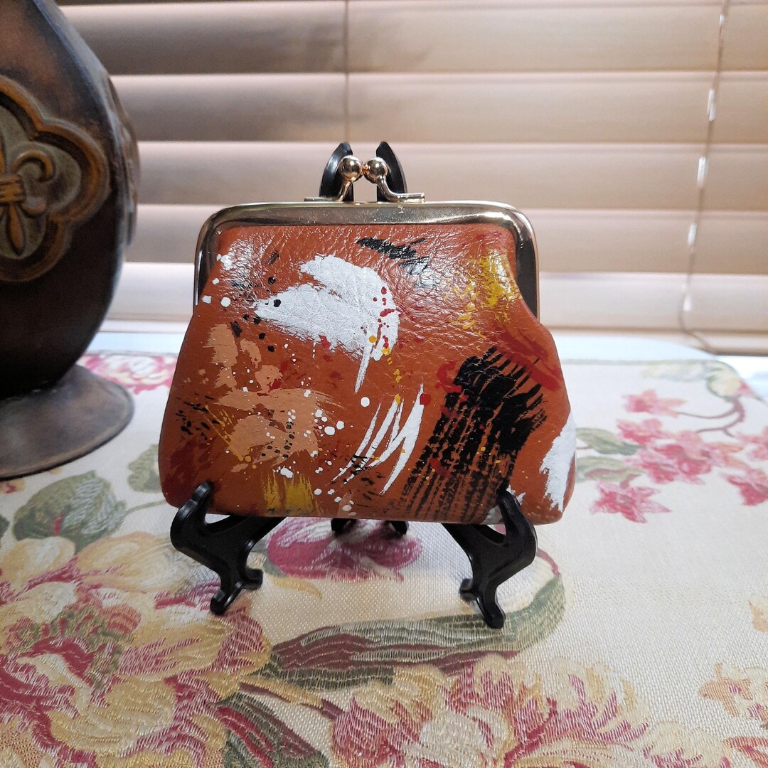 Hand Painted Kisslock Coin Purse Custom Faux Leather Hand Painted ...