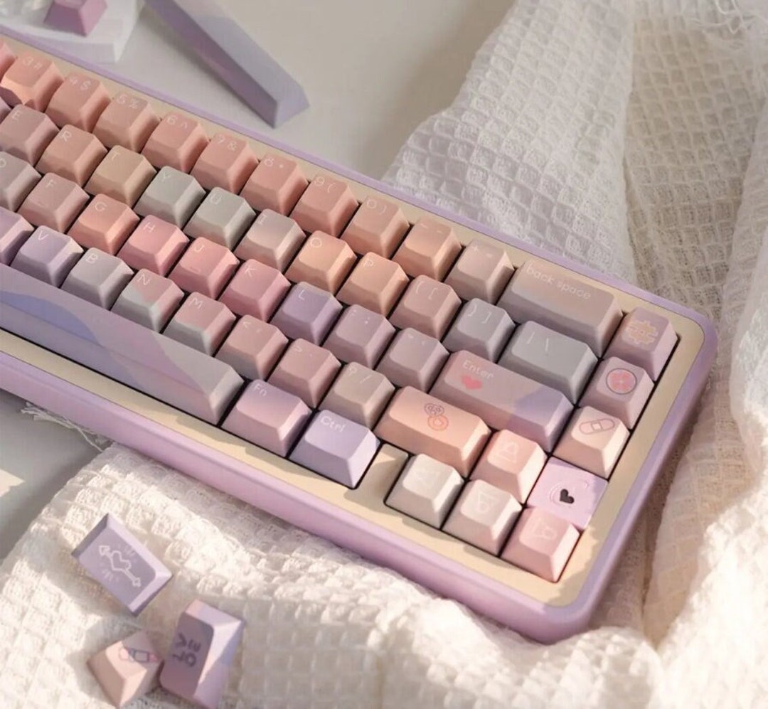 Lavender Pink Pastel Gradient Heart Theme Keycap Set for Mechanical ...