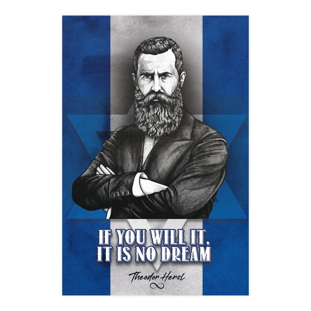 Theodor Herzl Poster - Gray & Yellow Star of David - Modern Zionist Art ...