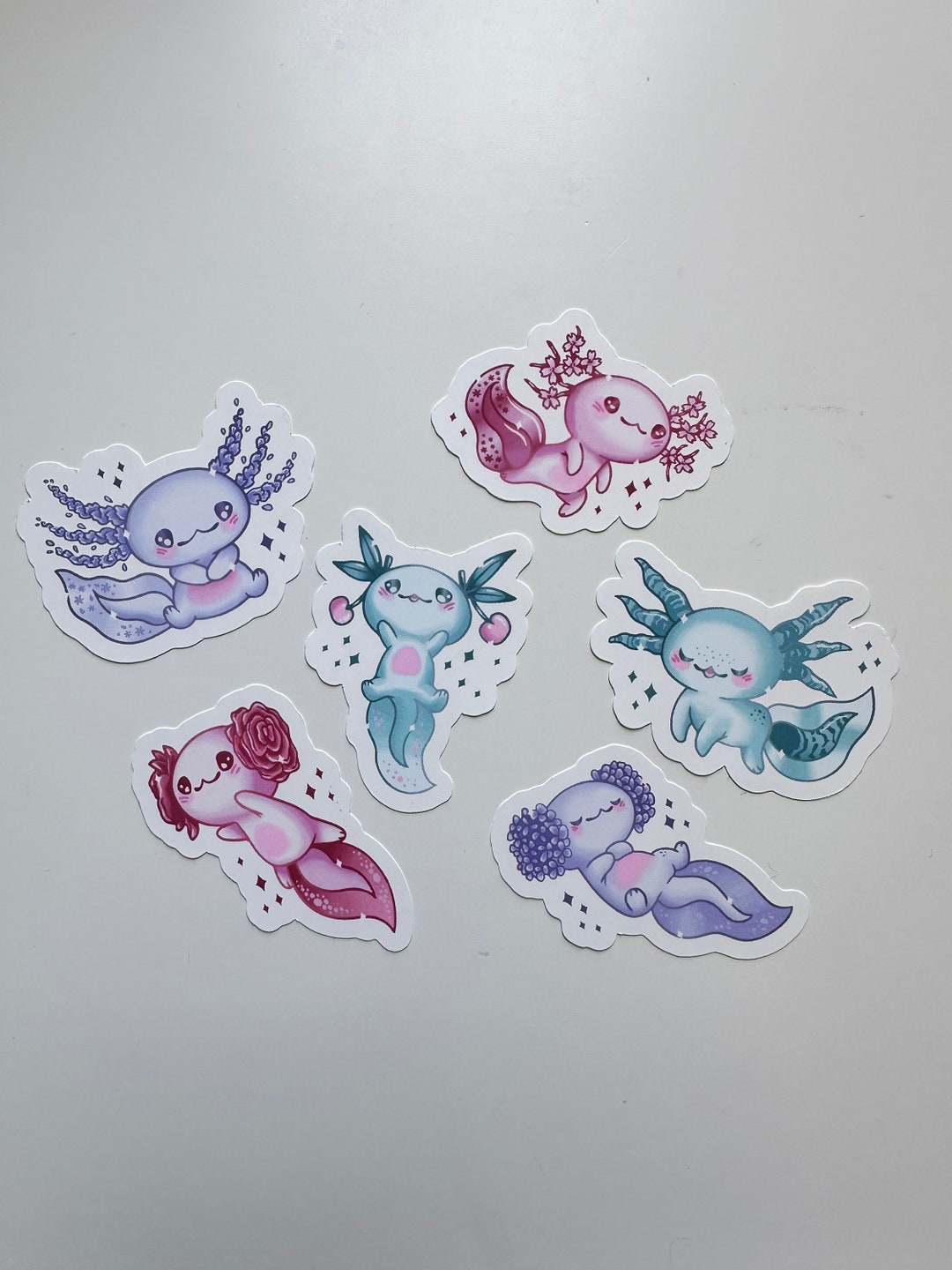 Axolotl Sticker Set of 6 Reptile Sticker Set Cute Axolotl Stickers ...