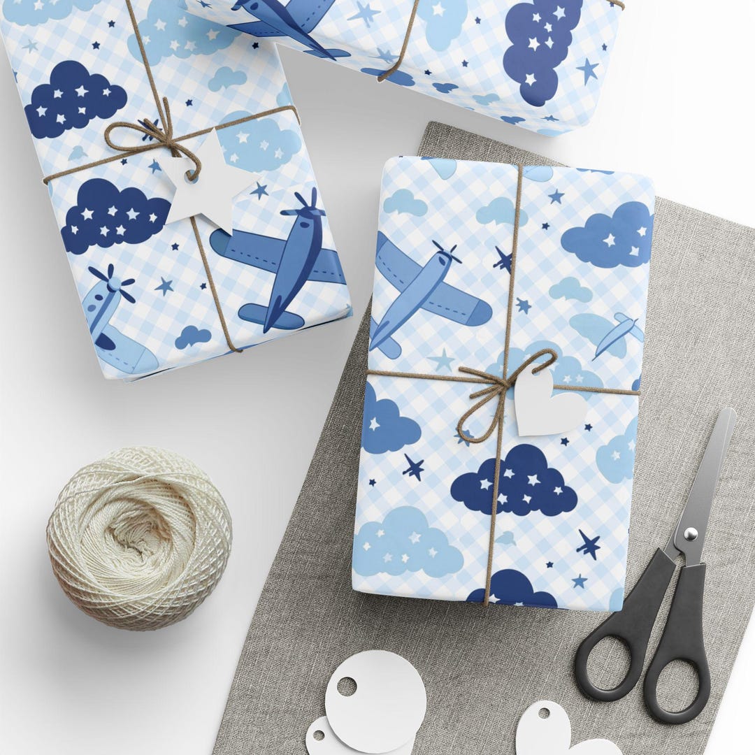 Vintage Airplane Wrapping Paper, Sky Themed Gift Wrap for Baby Showers ...
