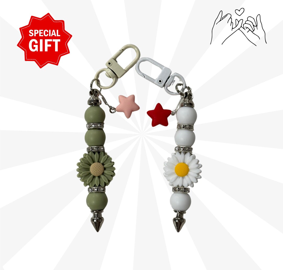 Handmade Beaded Daisy Keychain Set, Cute Aesthetic Keychain for Bags ...