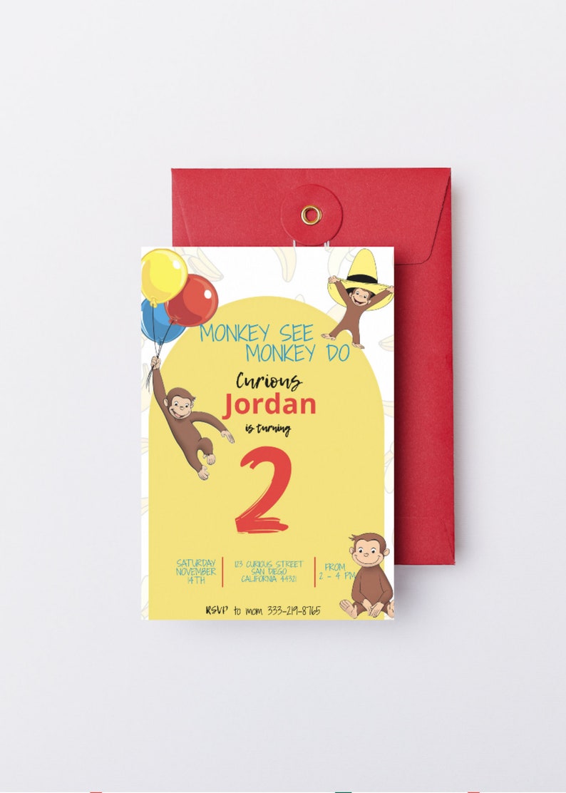 Curious George 2nd monkey See Monkey Do Birthday Invitation - Etsy
