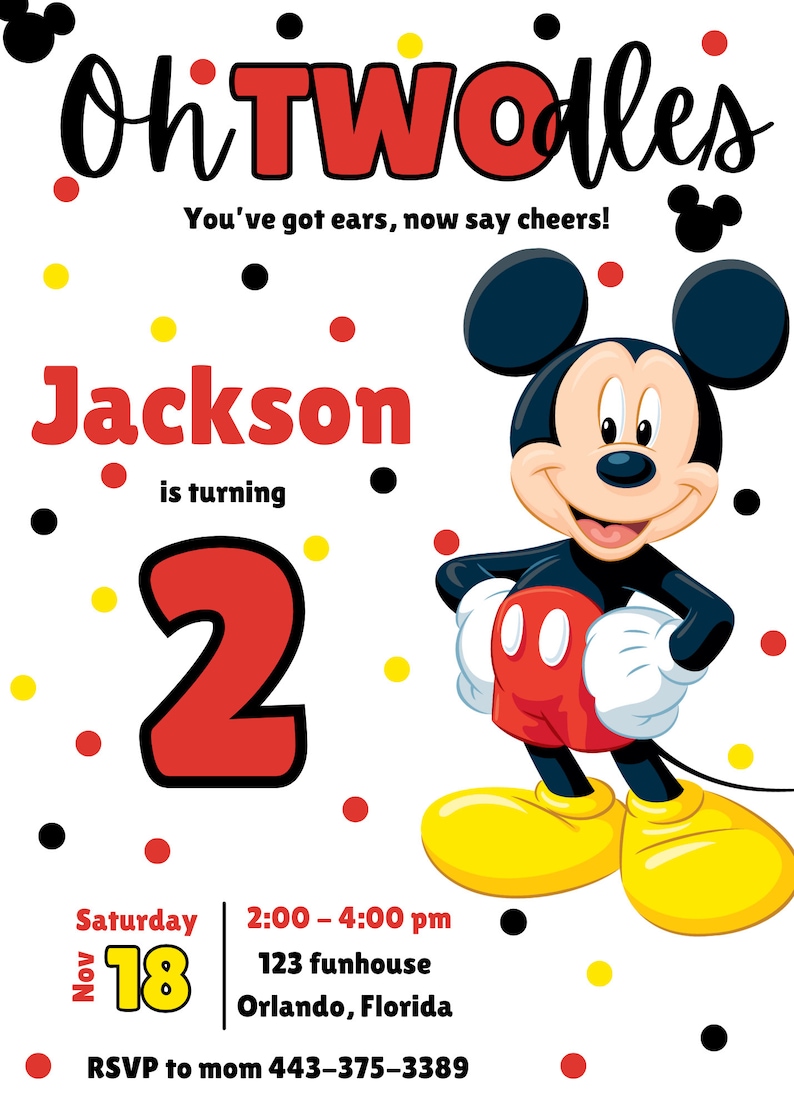 Oh Twodles Mickey Mouse 2nd Birthday Invitation - Etsy