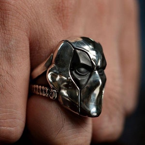 S925 Silver Deadpool Mask Ring, Superhero Mens Jewelry, Samurai Sword ...