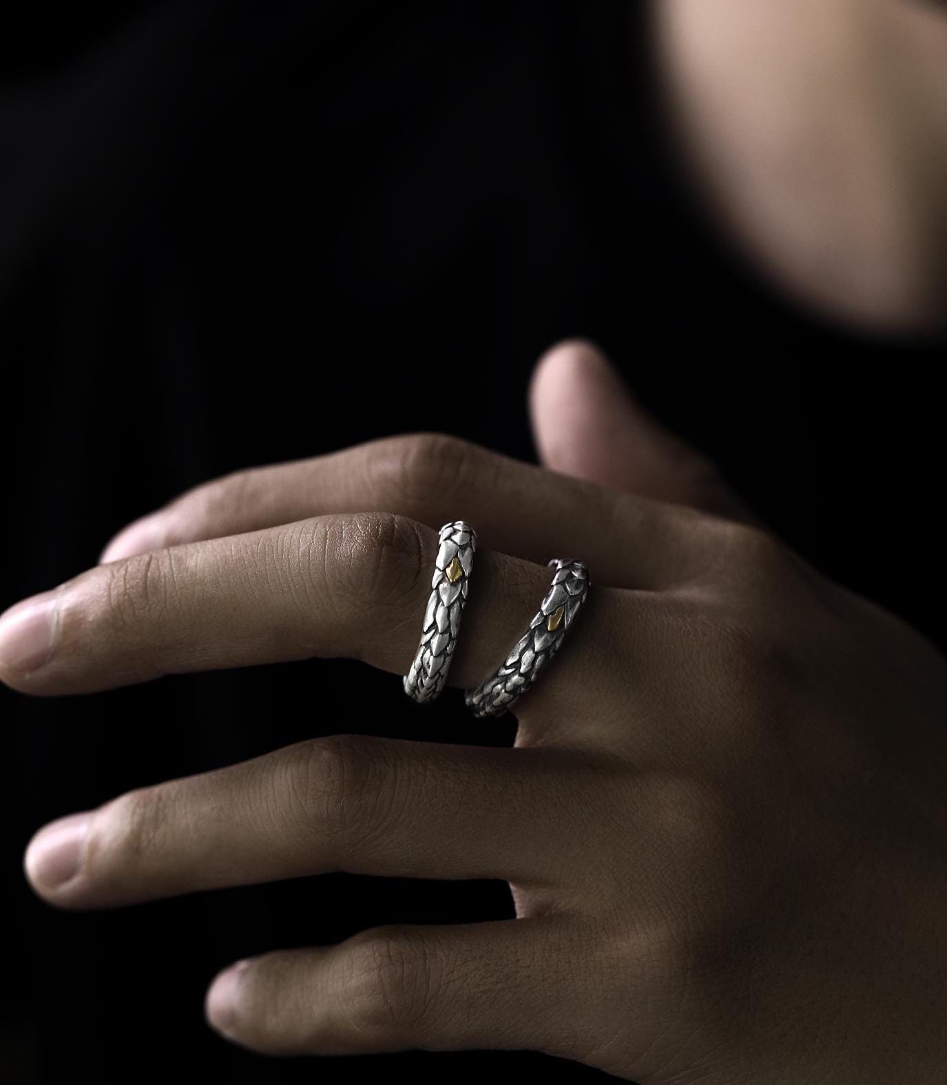 S925 Silver Dragon Scale Ring, Adjustable Faithful Symbol Ring, Unique ...