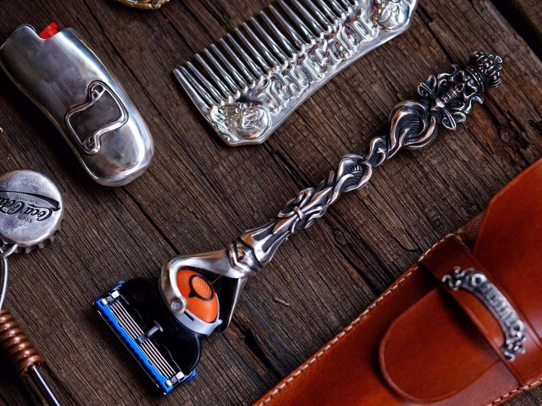 Sterling Silver Skull Crown Razor Handle, Gothic Royal Scepter Shaving ...