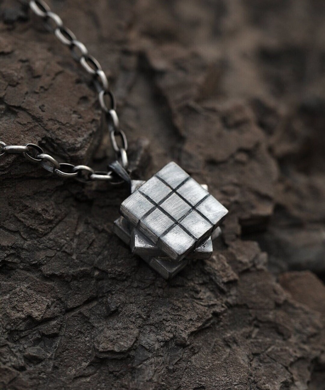 S999 Pure Silver Rubik's Cube Pendant Necklace, Handcrafted ...