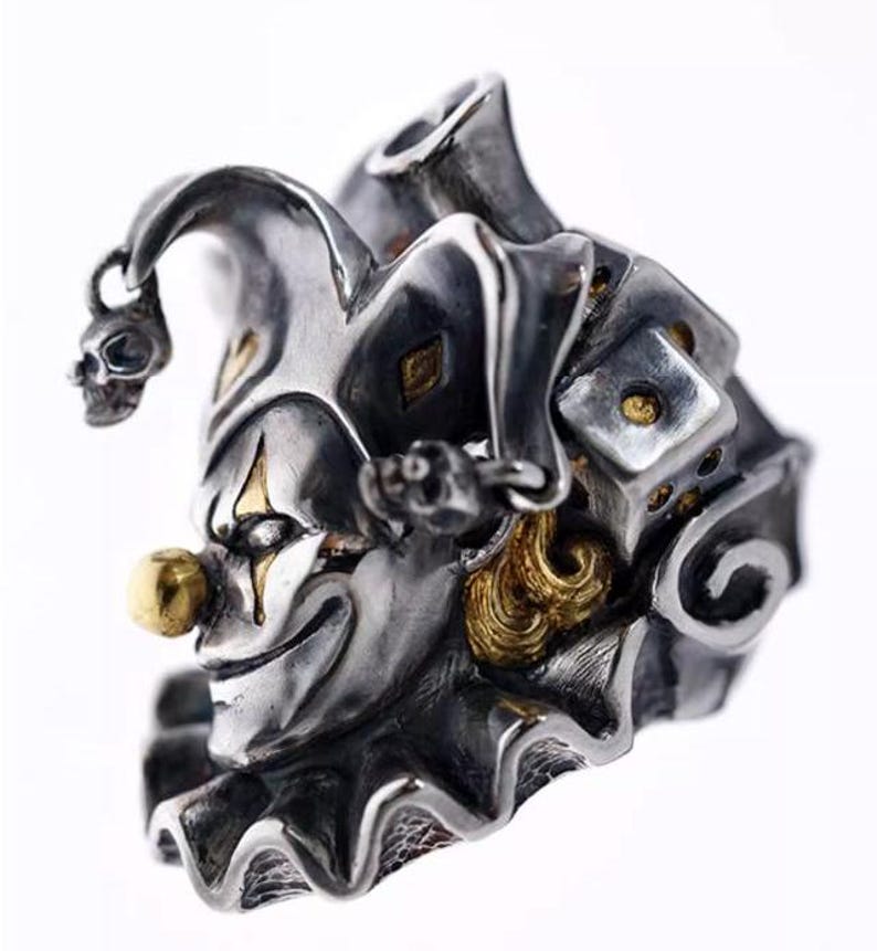 S925 Silver Joker Ring With Skull, Playing Card & Dice Details, Men's ...
