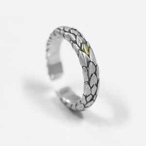 S925 Silver Dragon Scale Ring, Adjustable Faithful Symbol Ring, Unique ...