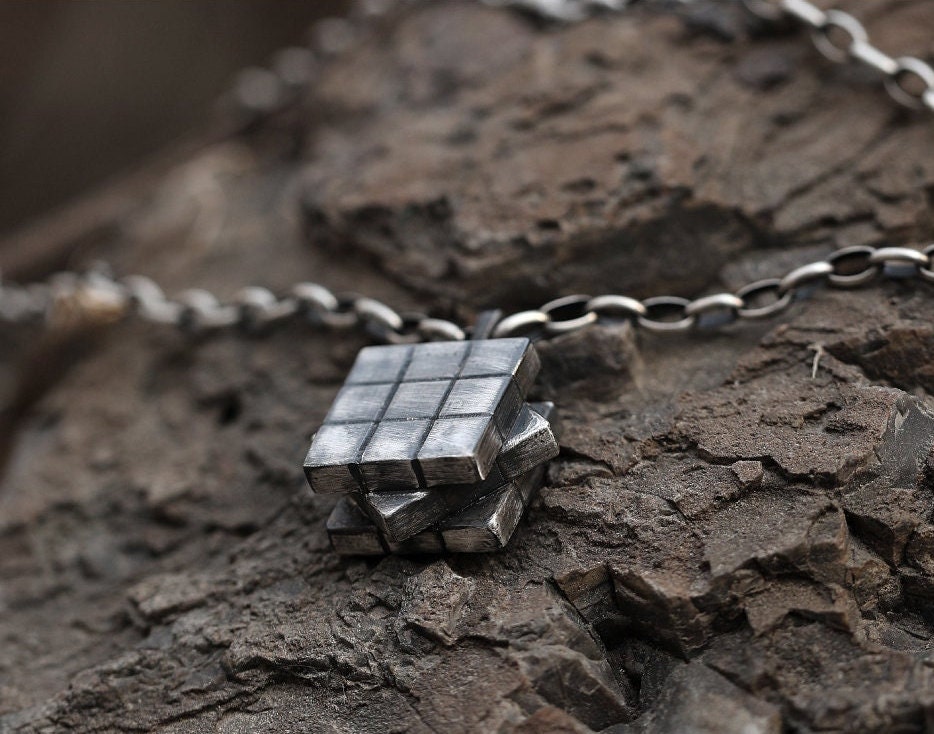 S999 Pure Silver Rubik's Cube Pendant Necklace, Handcrafted ...