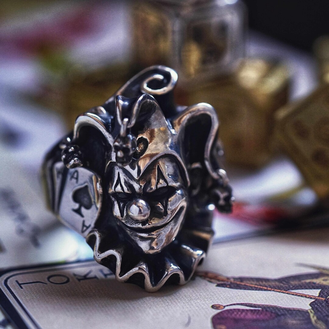 S925 Silver Joker Ring With Skull, Playing Card & Dice Details, Men's ...