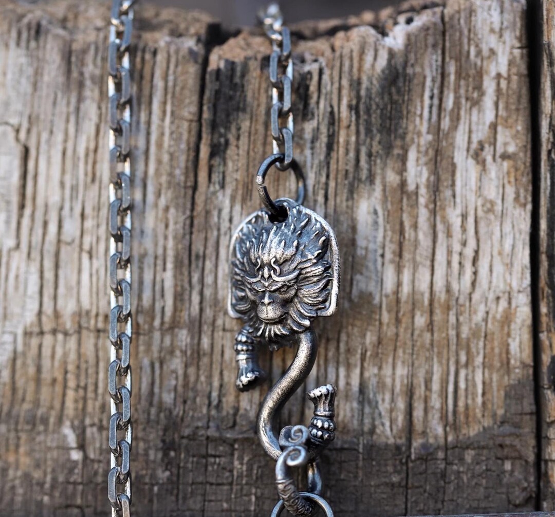 Sterling Silver Mythical Wukong Necklace With Sun Wukong Pendant, Long ...