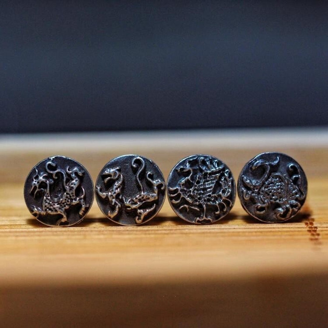 S925 Ancient Chinese Mythical Beasts Silver Stud Earrings, Unisex ...