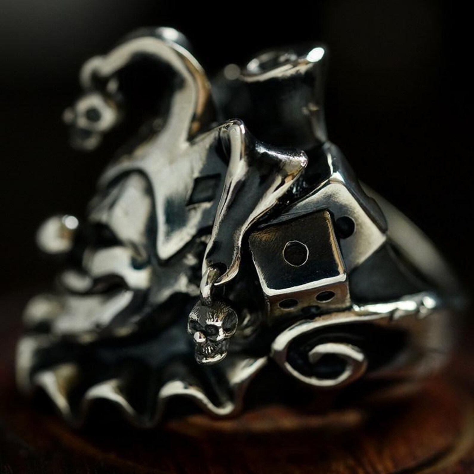 S925 Silver Joker Ring With Skull, Playing Card & Dice Details, Men's ...