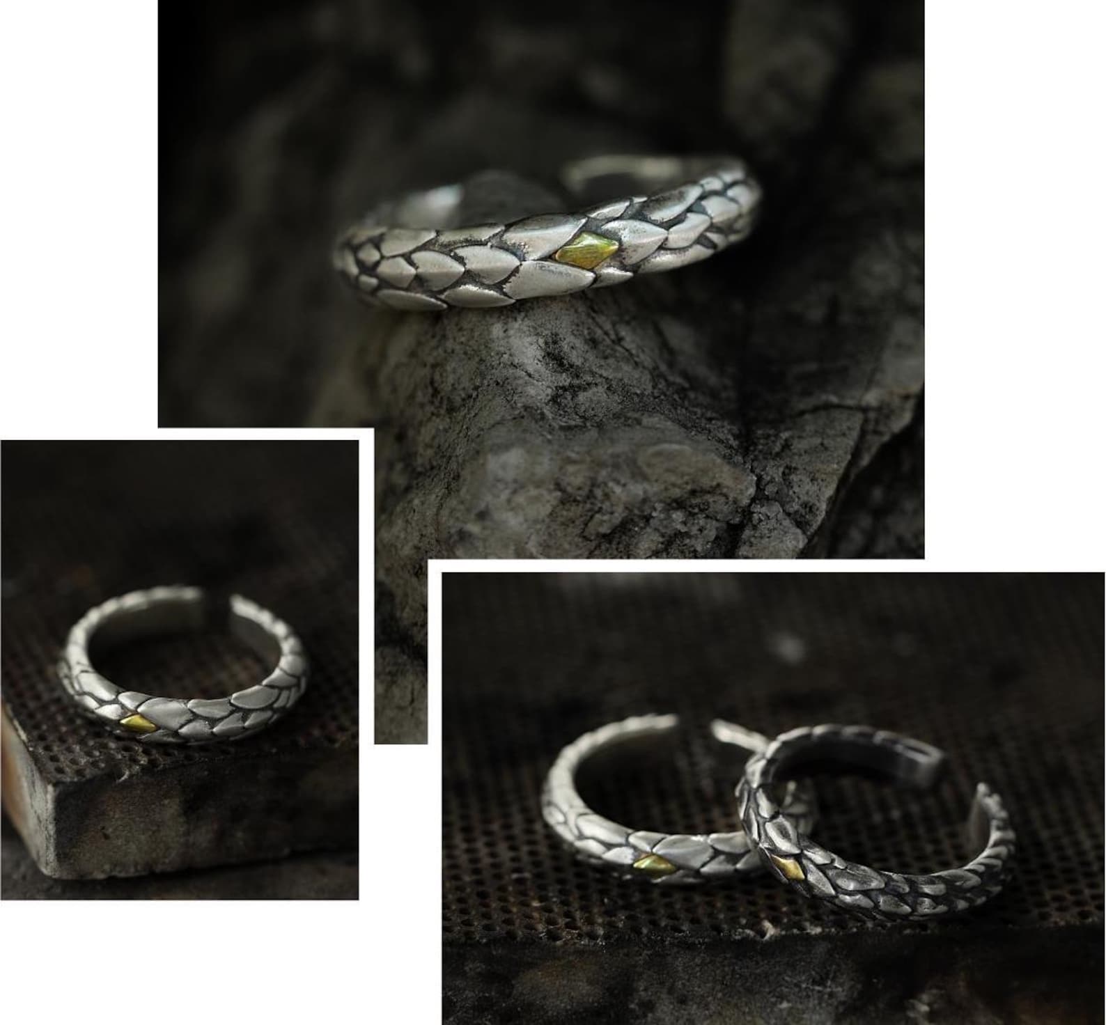 S925 Silver Dragon Scale Ring, Adjustable Faithful Symbol Ring, Unique Design With Oxidized ...